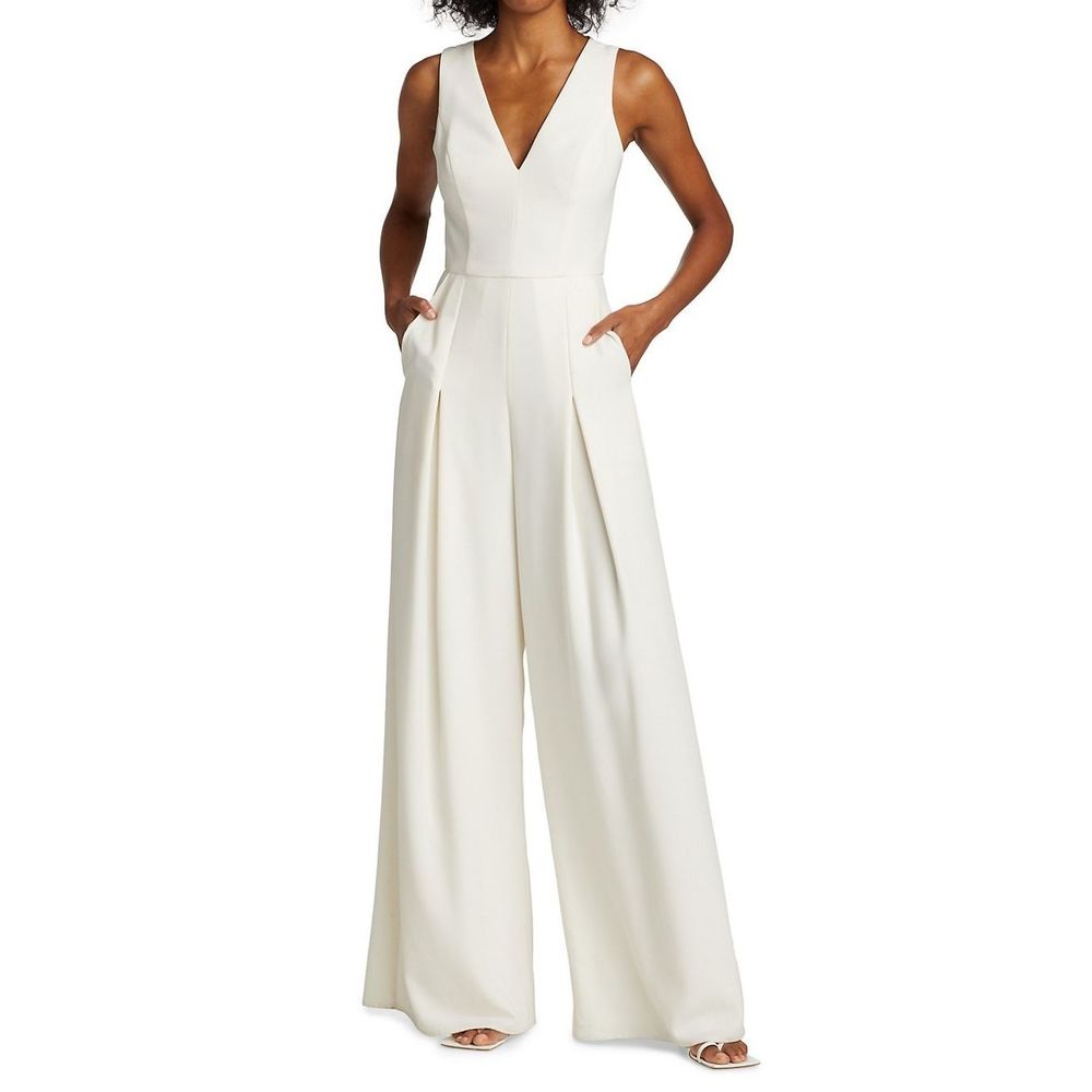 Amsale Crepe Wide-Leg Jumpsuit - Gem